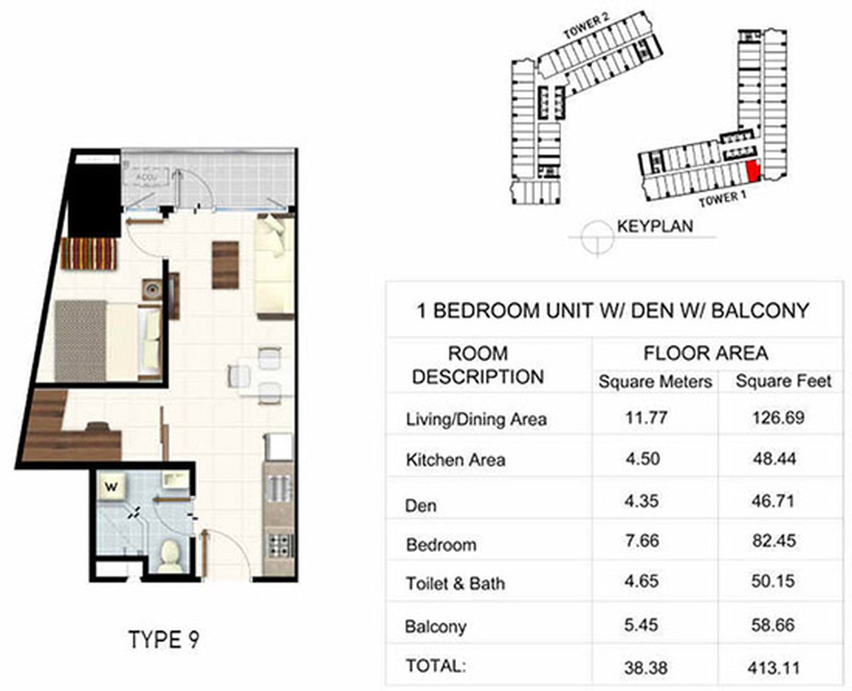 SMDC Light Residences 2 1BR with Den with Balcony - Floor Plans and ...