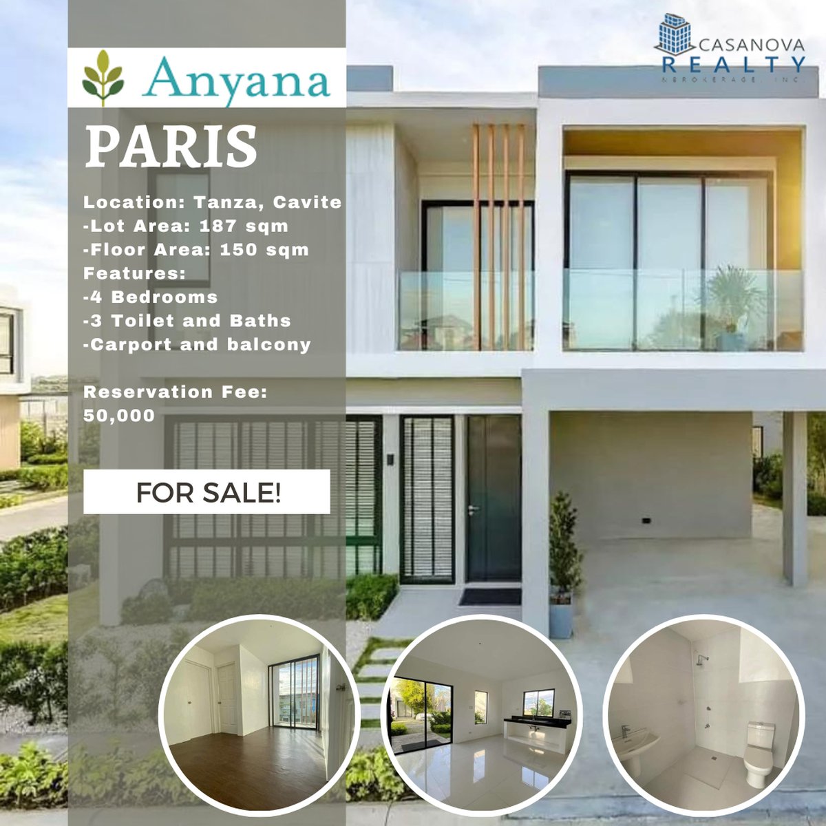 4BR Anyana Paris Model Single Attached House For Sale in Tanza Cavite ...
