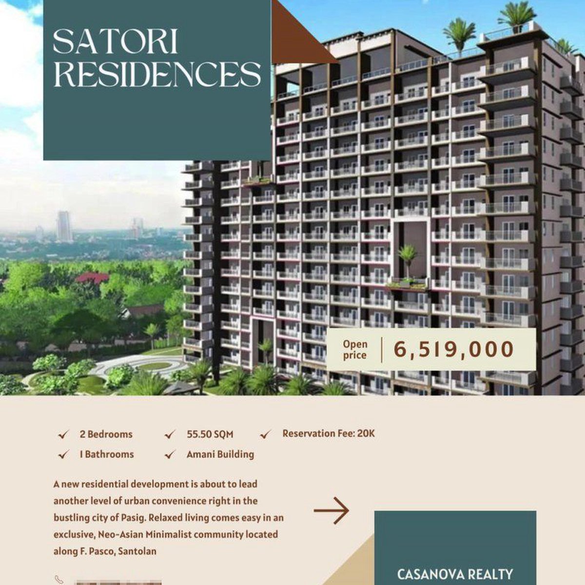 SATORI RESIDENCES 55.50 sqm 2-bedroom For Sale in Pasig Metro Manila [Condo 🏙️] (September 2024 ...