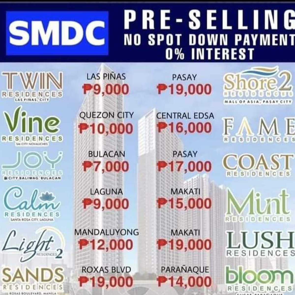 SMDC PROJECTS [Condo 🏙️] (April 2023) in Manila, Metro Manila for sale