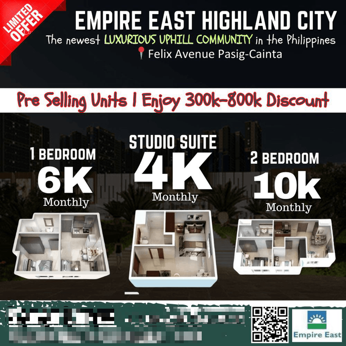 22 sqm High-End Studio Type Condo for Sale in Cainta Empire East [Condo ...