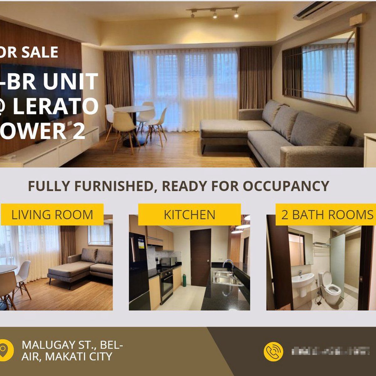 For Sale Two Bedroom, Fully Furnished Lerato Tower 2 Condo Makati City ...