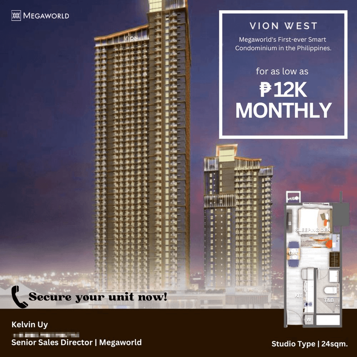 24SQM. Studio Newly Launched Vion West Smart Condo in Makati|Megaworld ...