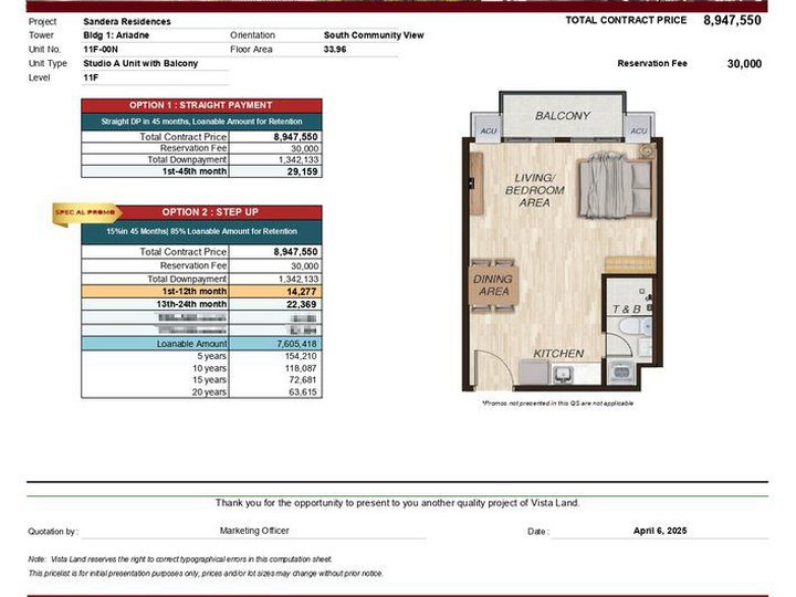 SANDERA DAVAO PRE SELLING STUDIO UNIT W BALCONY PHP14K MONTHLY DP ...