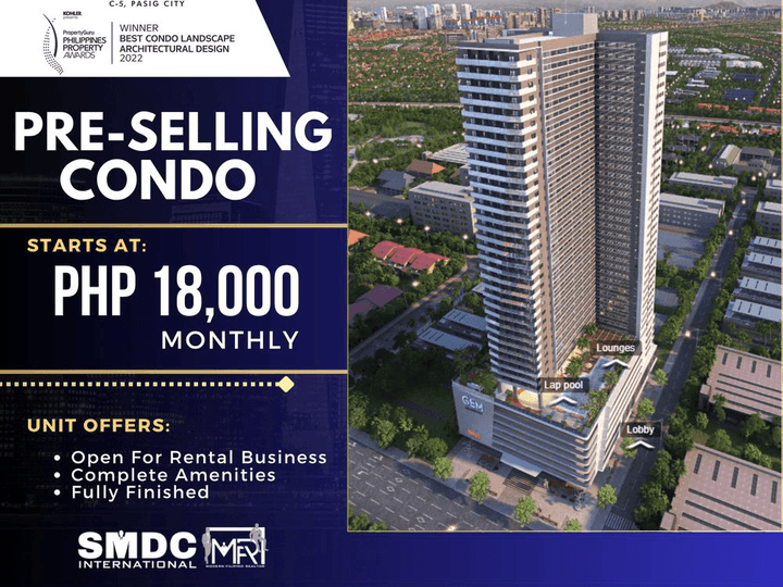 Gem Residences 23.89 sqm 1-bedroom Residential Condo For Sale in Pasig ...