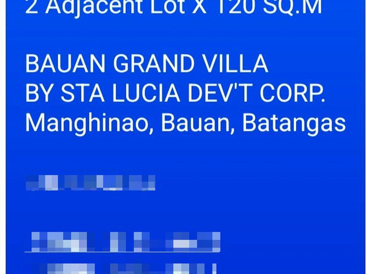 2 adjacent lots X 120sq.m [Lots 🚜] (March 2026) in Bauan, Batangas for sale