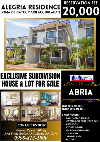 Abria 4BR Single Attached House And Lot For Sale in Marilao Bulacan ...