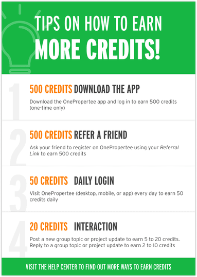 Easy ways on earning credits! - OnePropertee Community