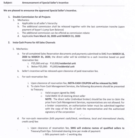 SMDC Announcement: Special Seller's Incentive - DRIVEN - SM Development ...