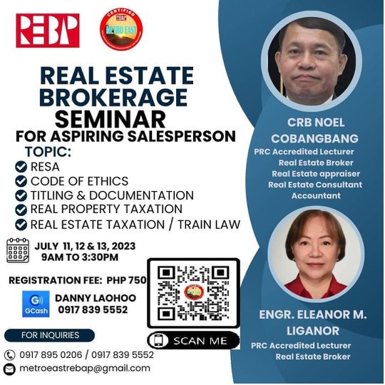 REBSeminar for New Salespersons on July11-13 2023. Call now! - Self ...