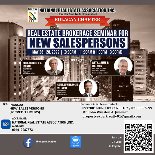 Seminar for Aspiring New Real Estate Salespersons on May 26, 27, 28 ...
